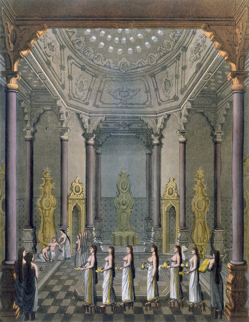 An Ottoman Sultan Taking His Bath with His Harem, from 'Le Costume Ancien et Moderne' by Jules ...